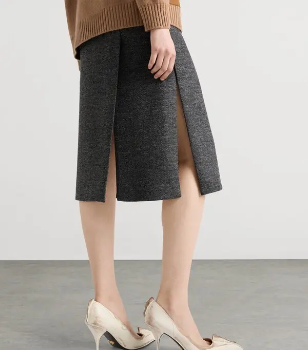 Prada Midi Skirt With Slit Detail - Grey