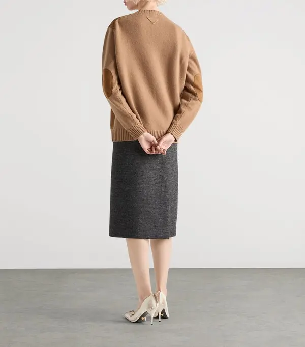 Prada Midi Skirt With Slit Detail - Grey