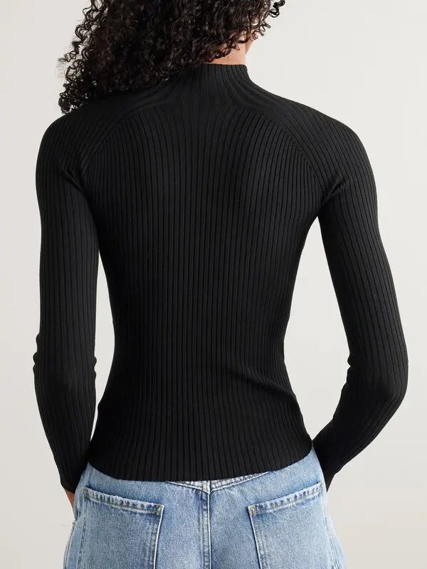 COURREGES Courrèges Logo-embroidered Ribbed-knit Mock-neck Top - Black