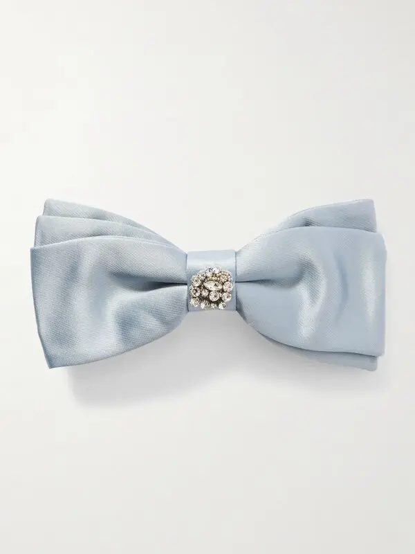 Erdem Crystal-embellished Satin Bow Hairclip - Blue