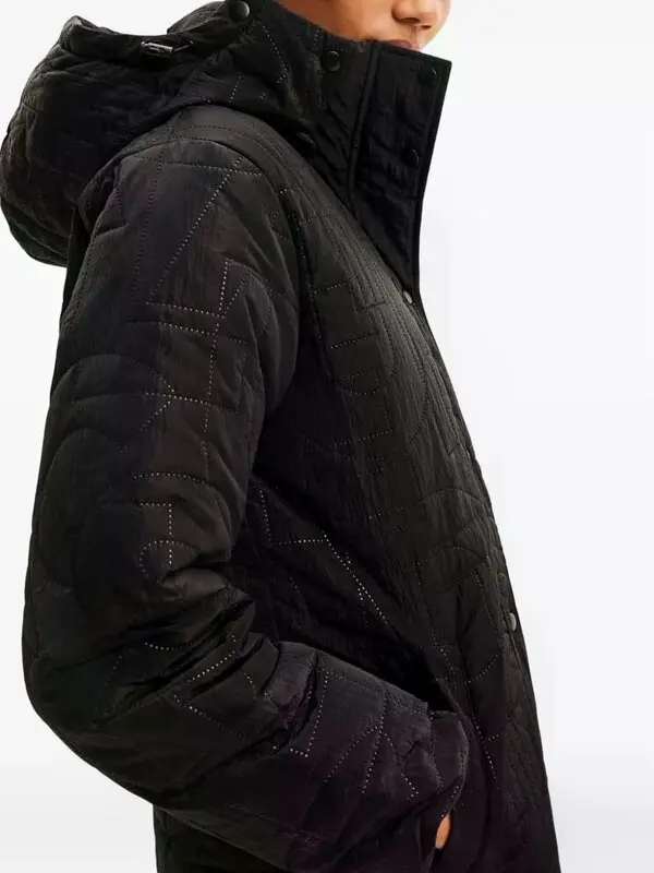 Desigual Padded Quilted Logo Motif Coat - Black