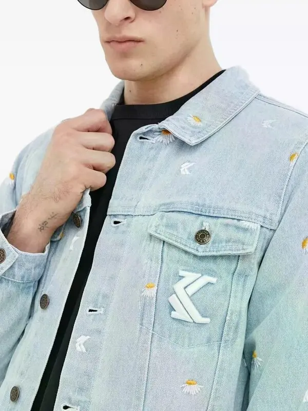 KARL KANI Daisy-embroidered Denim Jacket - Blue