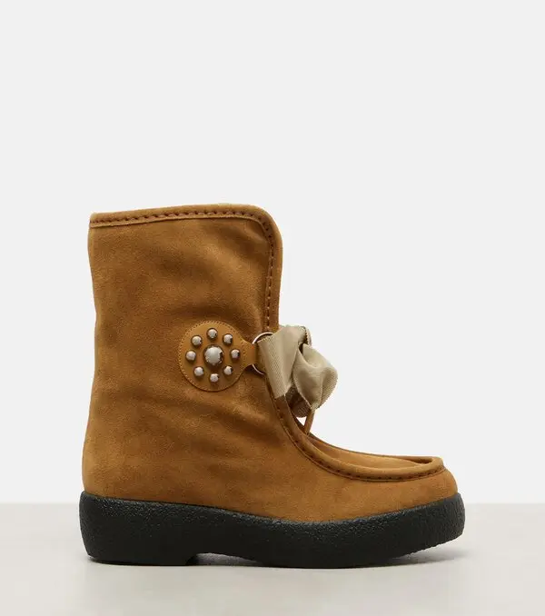 Valentino Garavani Embellished Suede Ankle Boots - Beige
