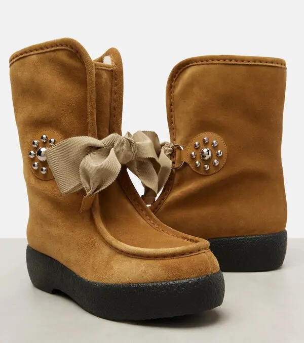Valentino Garavani Embellished Suede Ankle Boots - Beige