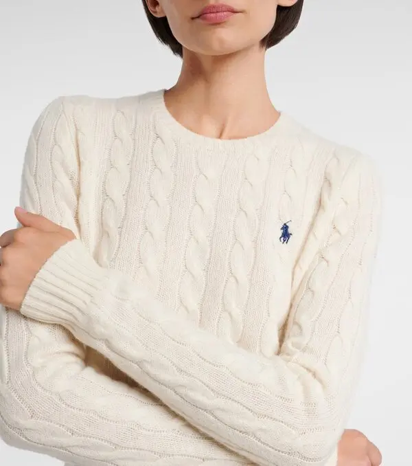 Polo Ralph Lauren Pony Cable-knit Wool And Cashmere Sweater - White