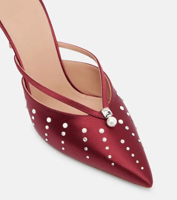 MALONE SOULIERS Marisa 70 Embellished Satin Mules - Red