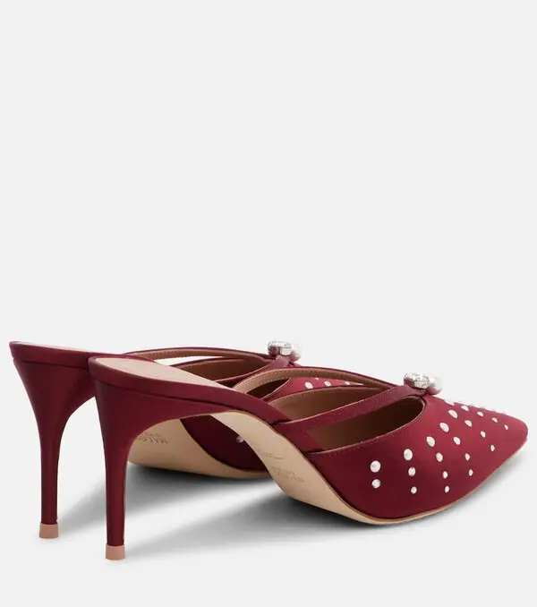 MALONE SOULIERS Marisa 70 Embellished Satin Mules - Red
