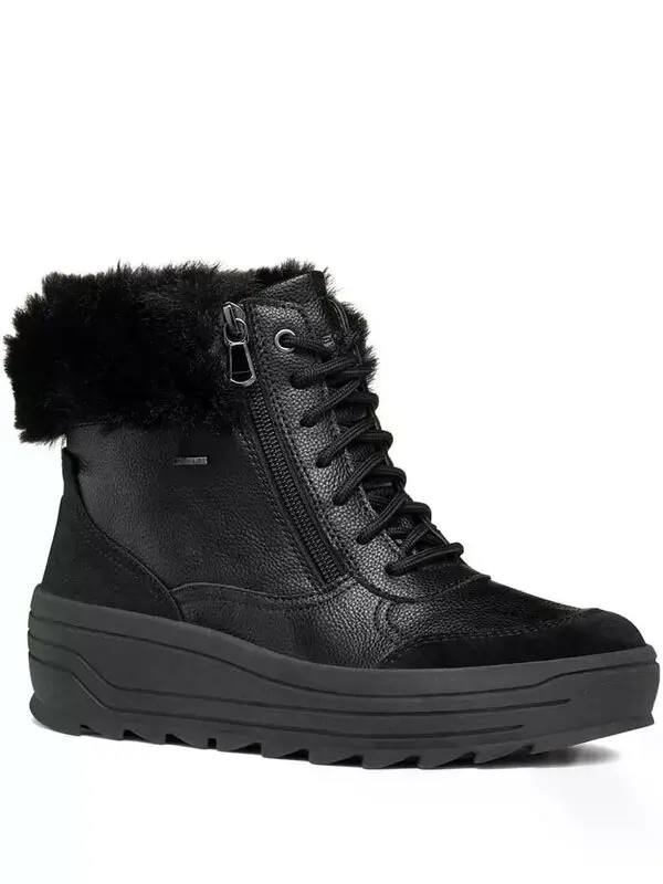 Geox Faux-fur Trimmed Leather Lace-up Boots