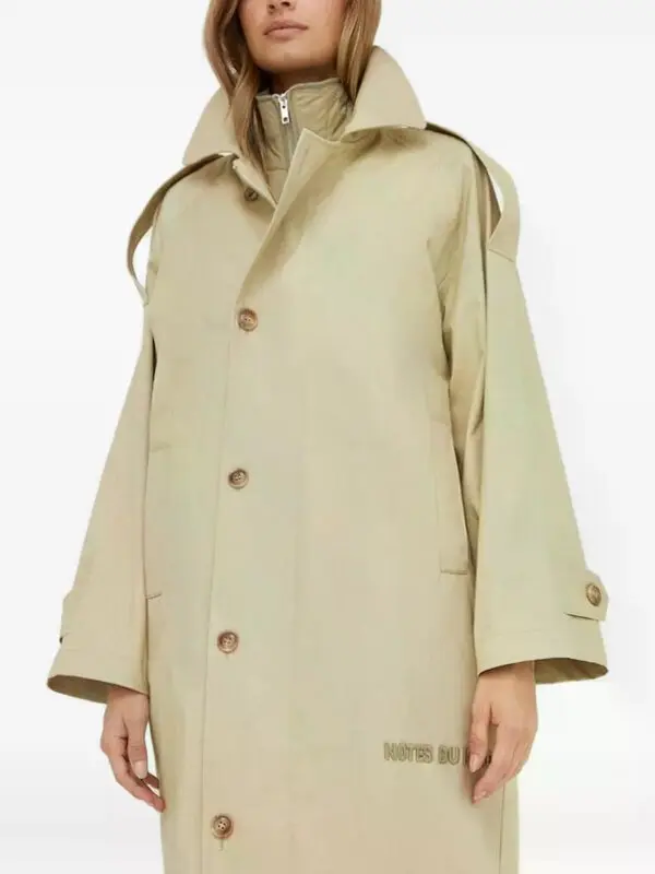 NOTES DU NORD Embroidered Logo Buttoned Coat - Neutrals