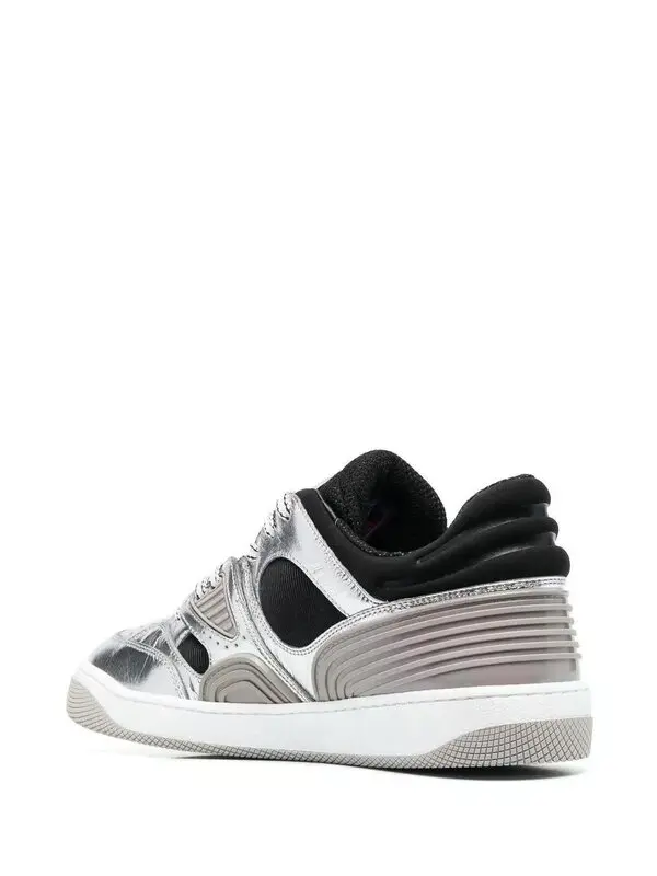 Gucci Basket Metallic-leather Sneakers - Grey