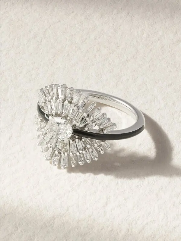 KAMYEN 18-karat White Gold, Diamond And Enamel Ring - Silver