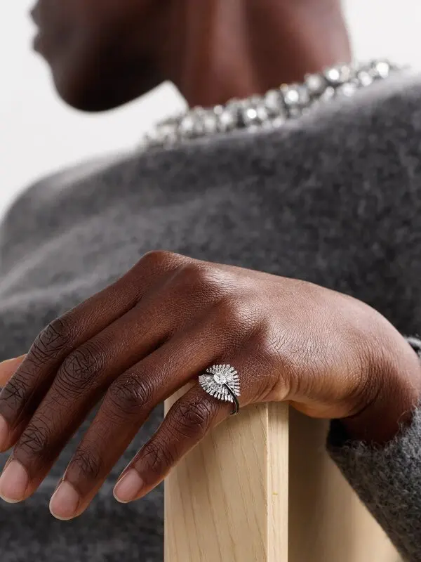 KAMYEN 18-karat White Gold, Diamond And Enamel Ring