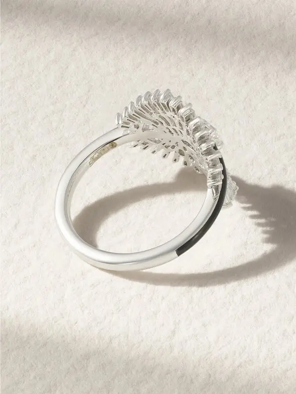 KAMYEN 18-karat White Gold, Diamond And Enamel Ring