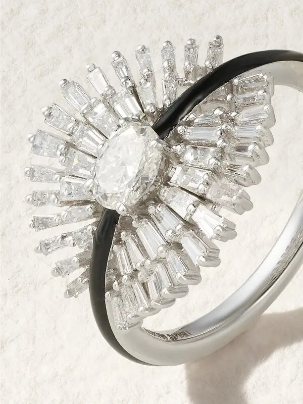 KAMYEN 18-karat White Gold, Diamond And Enamel Ring