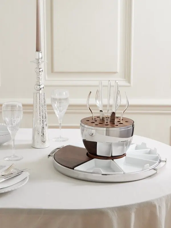 Christofle Mood Party Walnut, Porcelain And Stainless Steel Serving Set - Silver