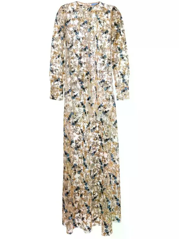 MACGRAW Soiree Floral-embroidered Maxi Dress