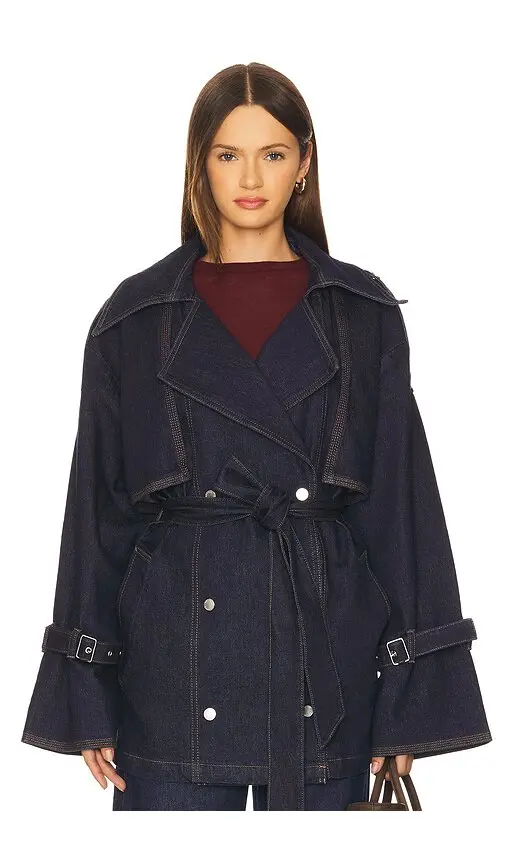 GESTUZ Denim Trenchcoat With Belt And Buckled Cuffs