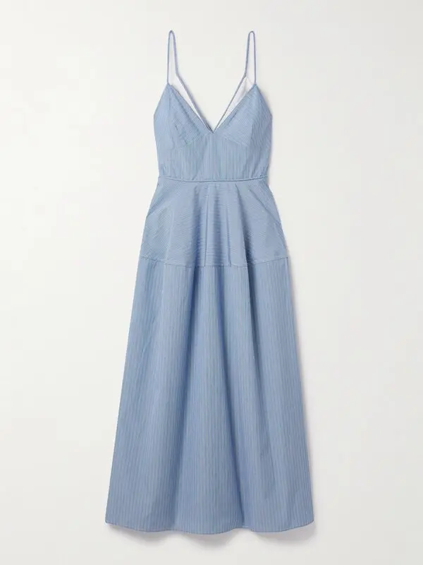Co Basque Striped Cotton-poplin Midi Dress - Blue