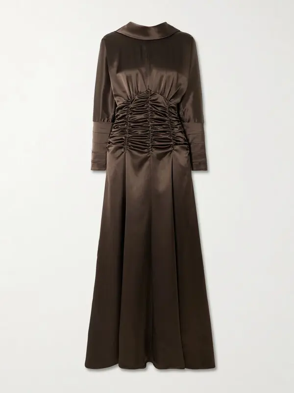 VIOLANTE NESSI Edgar Button-embellished Ruched Satin Gown