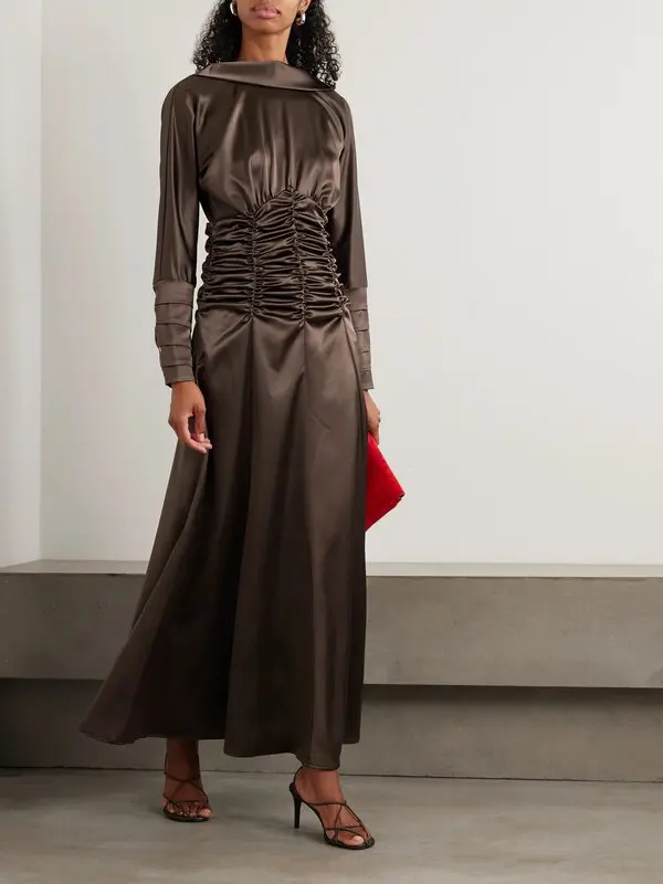 VIOLANTE NESSI Edgar Button-embellished Ruched Satin Gown