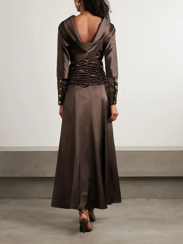 VIOLANTE NESSI Edgar Button-embellished Ruched Satin Gown