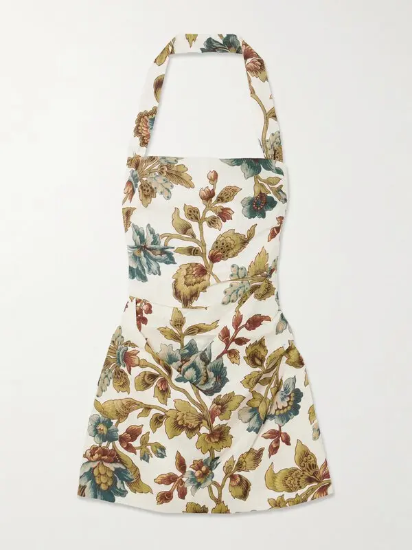 SIR. Floral-print Halterneck Mini Dress - Neutrals
