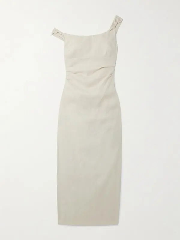 SIR. Twisted Gathered Linen Midi Dress - Neutrals