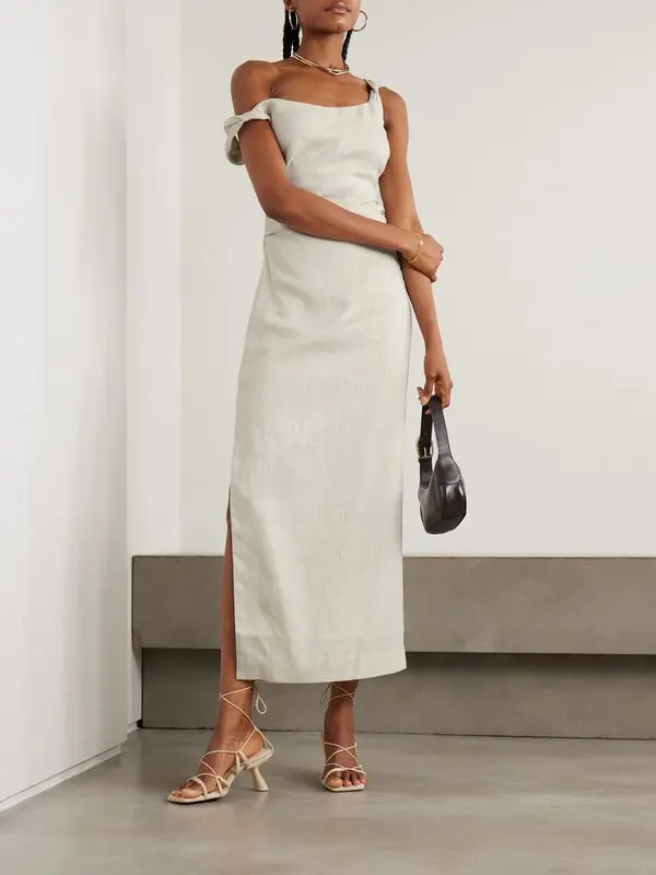 SIR. Twisted Gathered Linen Midi Dress - Neutrals