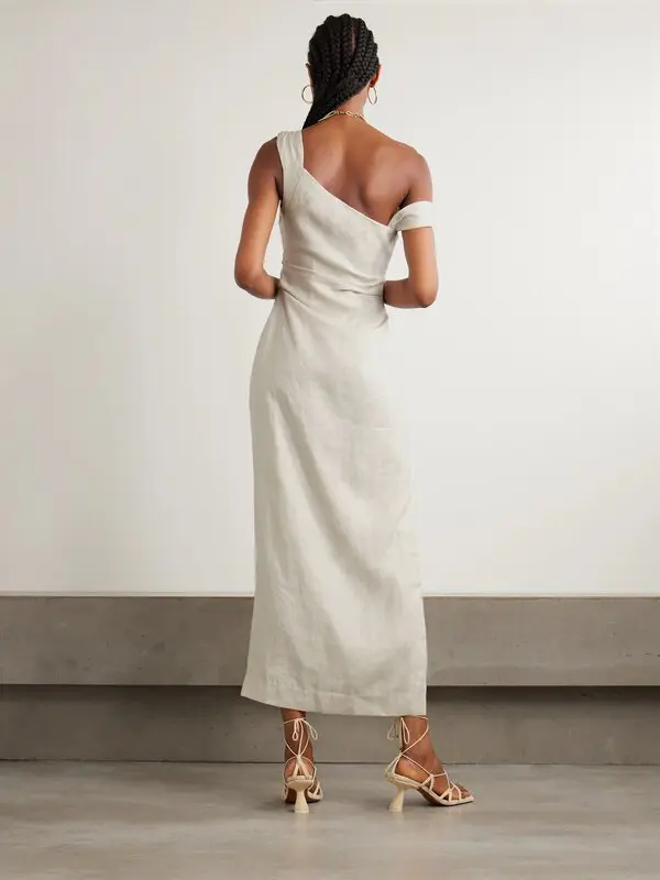 SIR. Twisted Gathered Linen Midi Dress - Neutrals