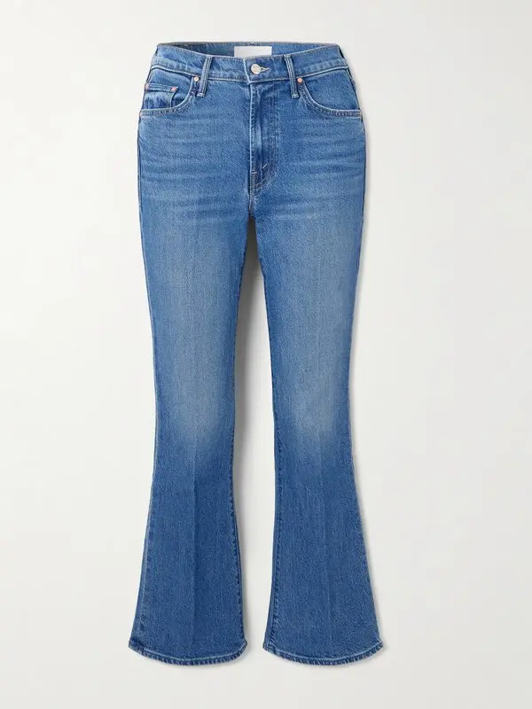 MOTHER The Outsider Flood Cropped Flared Jeans - Blue