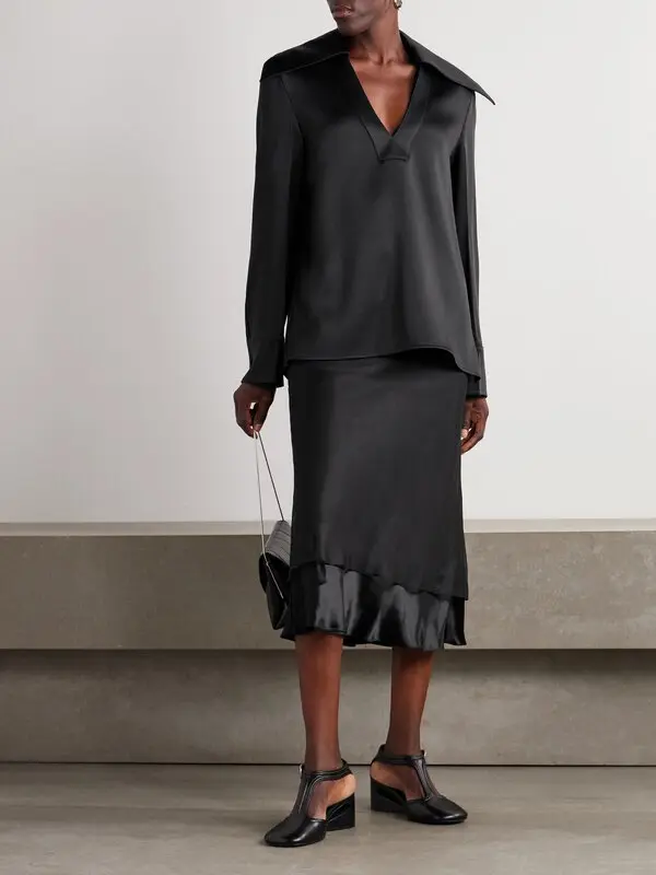 JIL SANDER Satin-crepe Blouse With Wide Collar