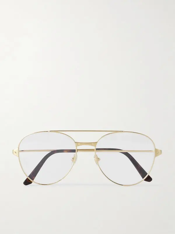 Cartier Santos De Aviator-style Optical Glasses - Gold