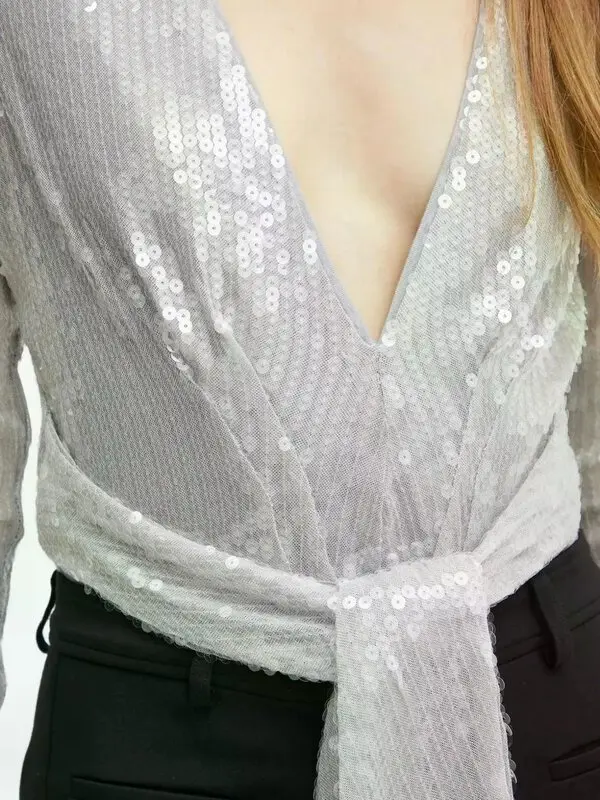 Bardot Emelia Sequin-embellished Tie-front Top