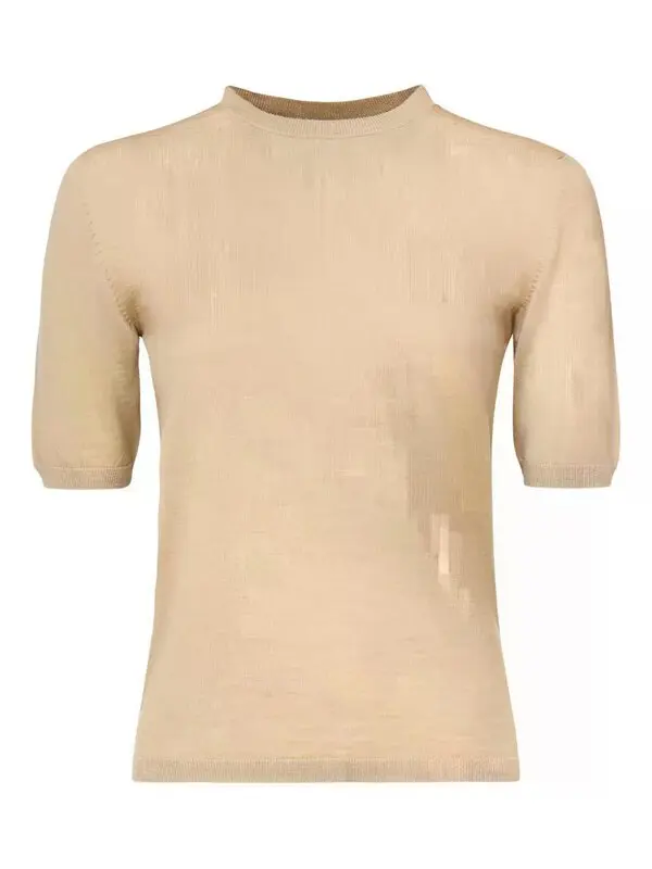 Max Mara Short Sleeve Round Neck Pure Virgin Wool Knit T-shirt