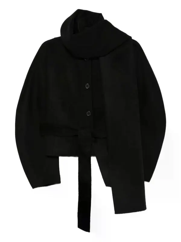 P.a.r.o.s.h Wool Belted Jacket With Detachable Scarf - Black