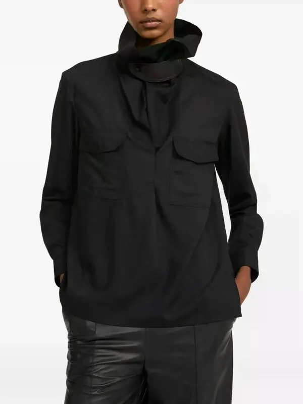 YVES SALOMON High-neck Blouse With Patch Pockets - Black