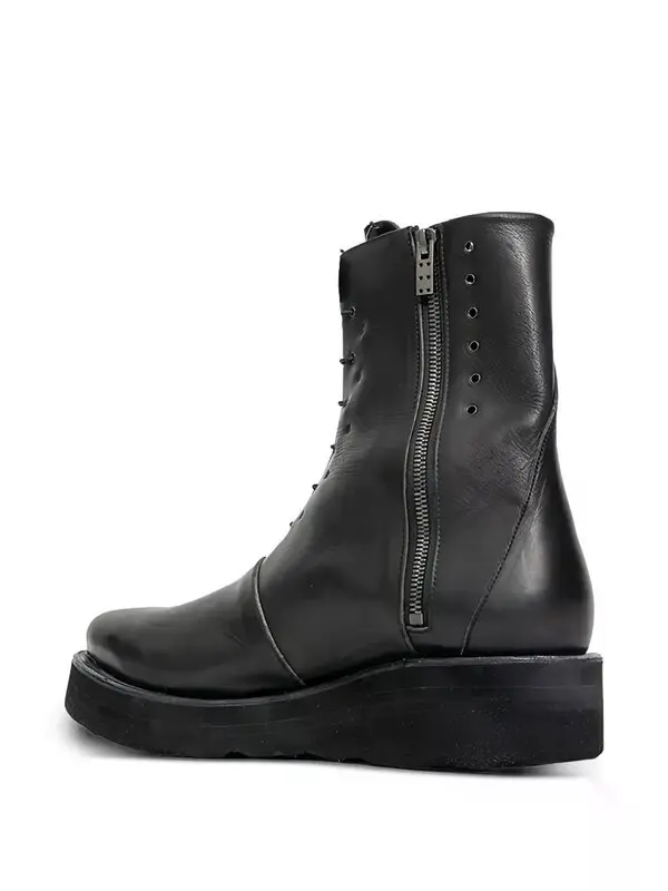 DEVOA Leather Lace-up Side-zip Boots