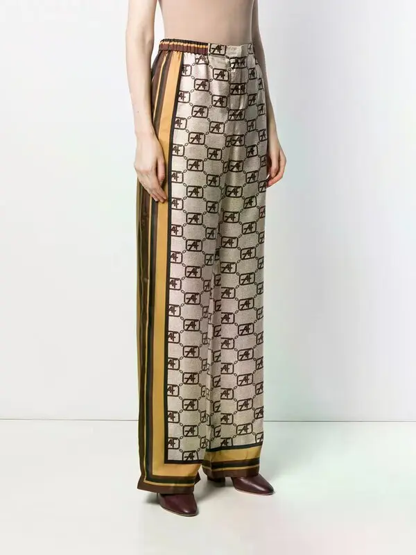 Alberta Ferretti Monogram Print Palazzo Trousers - Neutrals