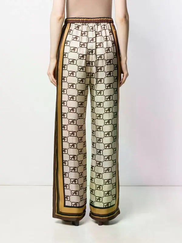Alberta Ferretti Monogram Print Palazzo Trousers - Neutrals