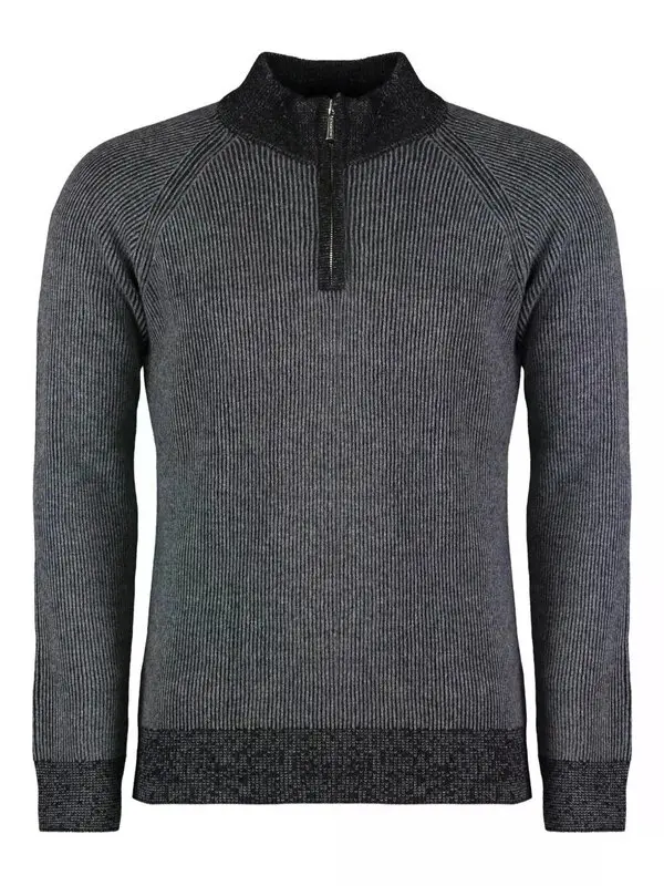 MOORER Ribbed Knit Zip Neck Sweater
