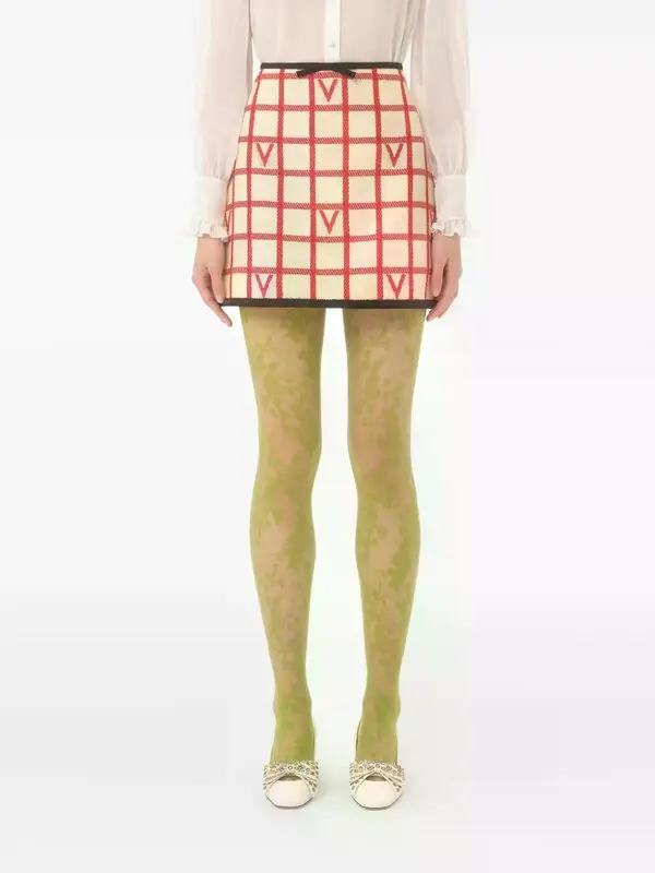 Valentino Garavani Mini Skirt With Grid Pattern - Neutrals