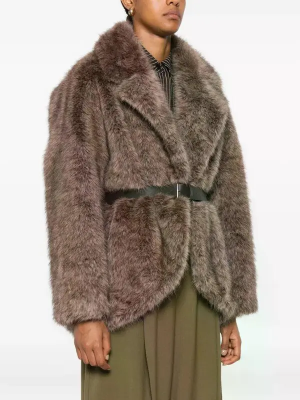 P.a.r.o.s.h Belted Faux Fur Jacket - Brown
