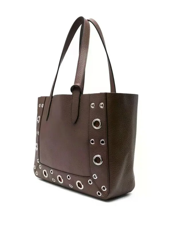 Valentino Garavani Leather Tote Bag With Metallic Eyelets - Brown