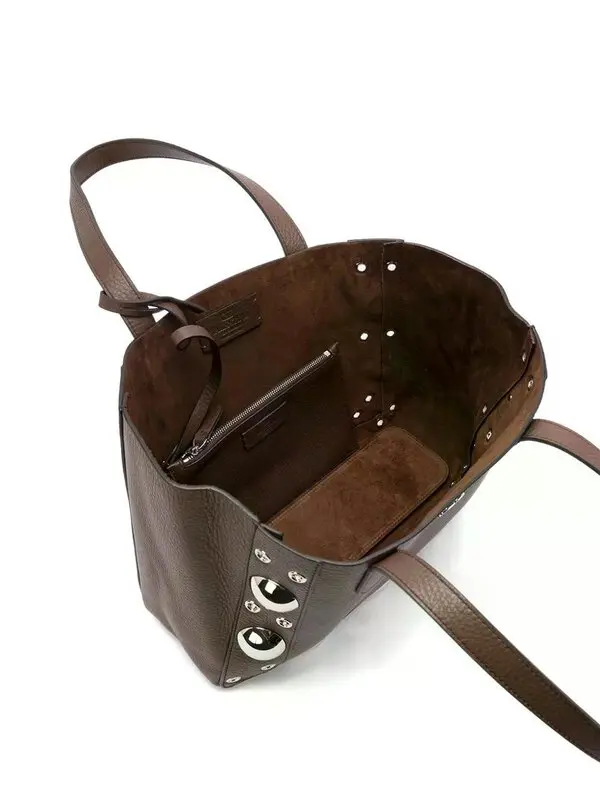Valentino Garavani Leather Tote Bag With Metallic Eyelets - Brown