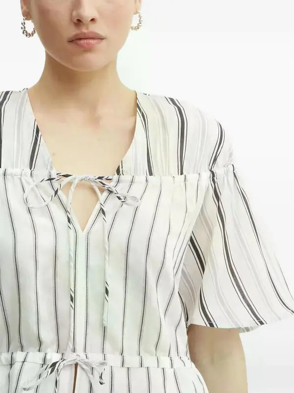 Pinko Tie-neck Striped Short-sleeve Blouse