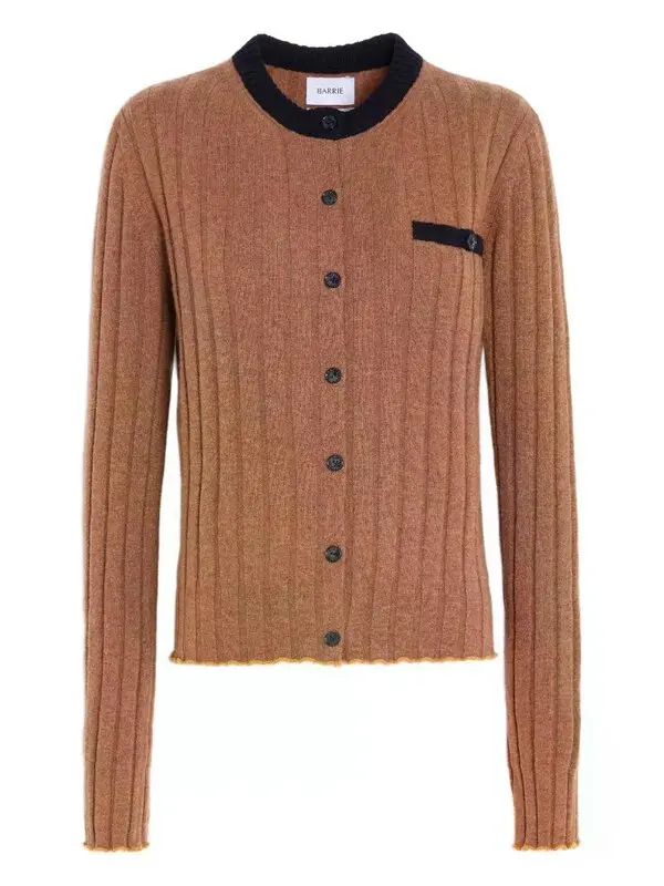 BARRIE Ribbed Cardigan With Contrast Trim - Brown