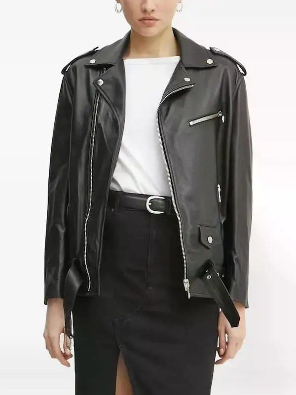 Liviana Conti Belted Leather Biker Jacket