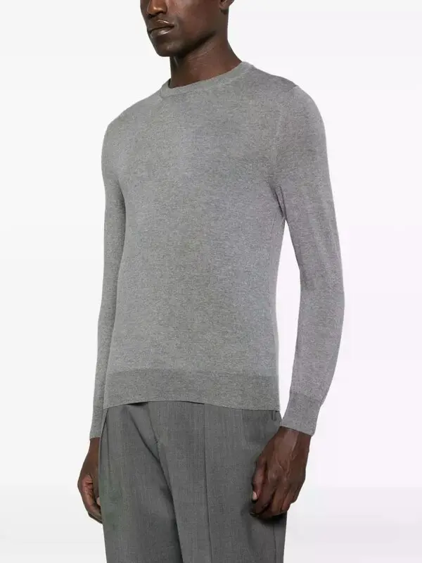 Canali Wool Crew Neck Long Sleeve T-shirt - Grey