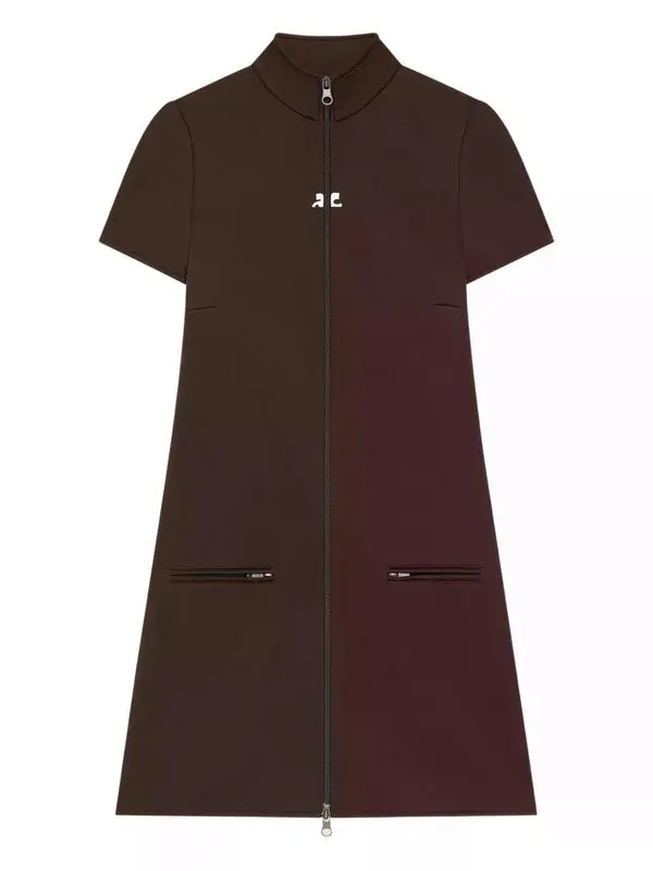 COURREGES Zip-up Short-sleeve Dress - Brown