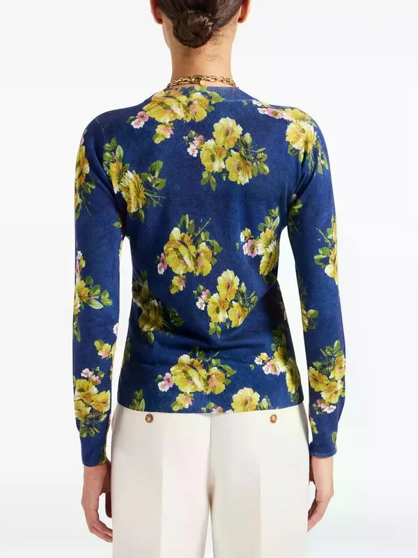 La DoubleJ Floral Print Crew Neck Sweater - Blue